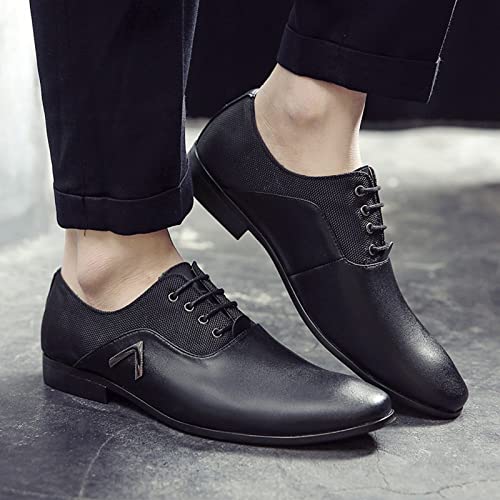 Classical Style Leather Shoes for Men Slip On PU Leather Low Rubber Sole Block Heel Work Mens 11 Black