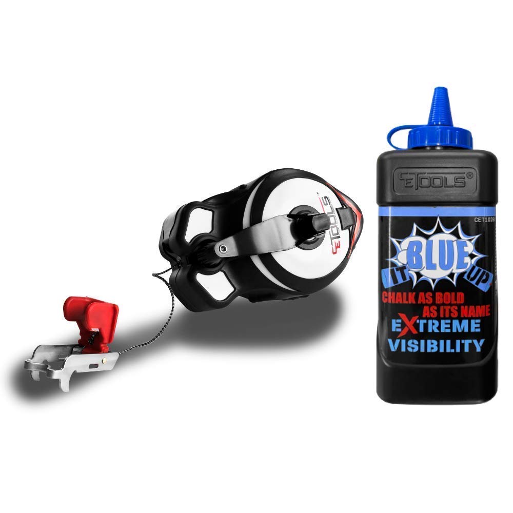 CE TOOLS SnapBack Chalk Line with Releasable Tip & Blue it Up Extreme Visibility Marking Chalk
