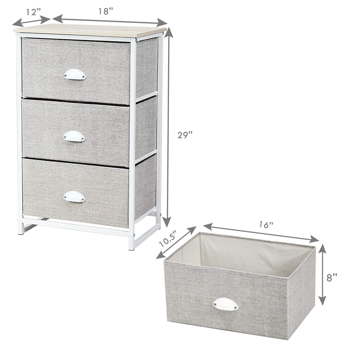 Giantex Dresser Storage Tower Nightstand W/Fabric Drawers, Sturdy Steel Frame and Wood Top Organizer Unit for Bedroom, Living Room, Entryway,Closets End Table Storage Unit (29ββ(H), White)