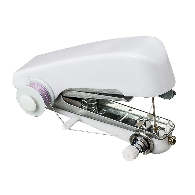 Handheld Sewing Machine, Hand Held Sewing Device Tool Mini Single Stitch Portable Cordless Sewing Machine, Essentials for Home Travel Use Repairing and Handicrafts (White)