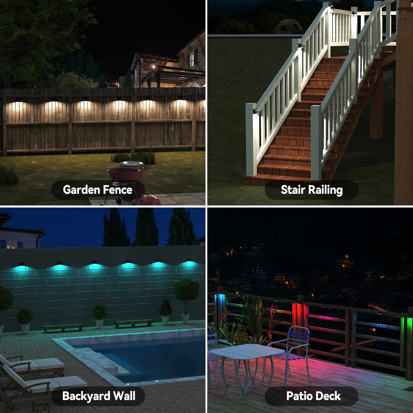 Bridika Solar Fence Lights 8 Colors, Warm White, Cool White and RGB, Bright Deck Lights Solar Outdoor Waterproof, Dusk to Dawn Fence Lights for Backyard, Patio, Railing, Wall, Step (12 Pack)