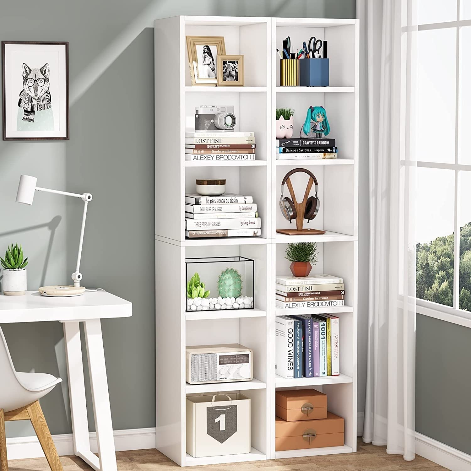 Unknown1 70.9 Inch Tall Narrow Bookcace 6 Tier Open Bookshelf White Classic MDF Glossy