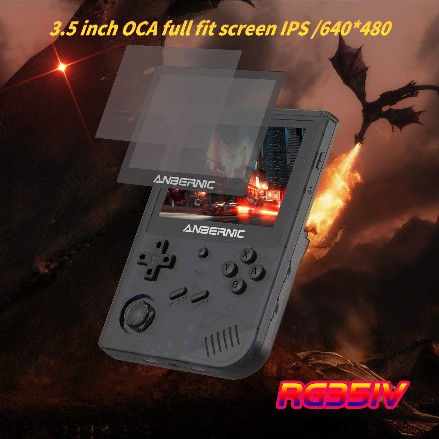 RG351V Handheld Game Console, Retro Game Console Support PSP / PS1 / N64 / NDS Opensource System RK3326 Chip, 3.5 Inch IPS Screen Portable Built in WiFi Console Vertical Version Gameboy Design