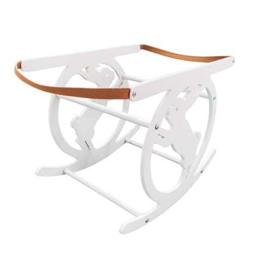 MYBASSINET Moses Basket Rocker Stand Antique White Stand for Baby Infants Durable and Sturdy Natural Wood Rocking Feature Modern Design Safe and Secure Fits Moses Baskets 32.5X16.5X14 Inch