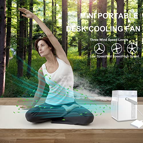 Portable Air Conditioner Fan Personal Air Conditioner Mini Evaporative Personal Air Cooler with 3 Speeds 2000mAh Battery Powered&USB Rechargeable Portable Evaporative Cooler for Bedroom Office Outdoor