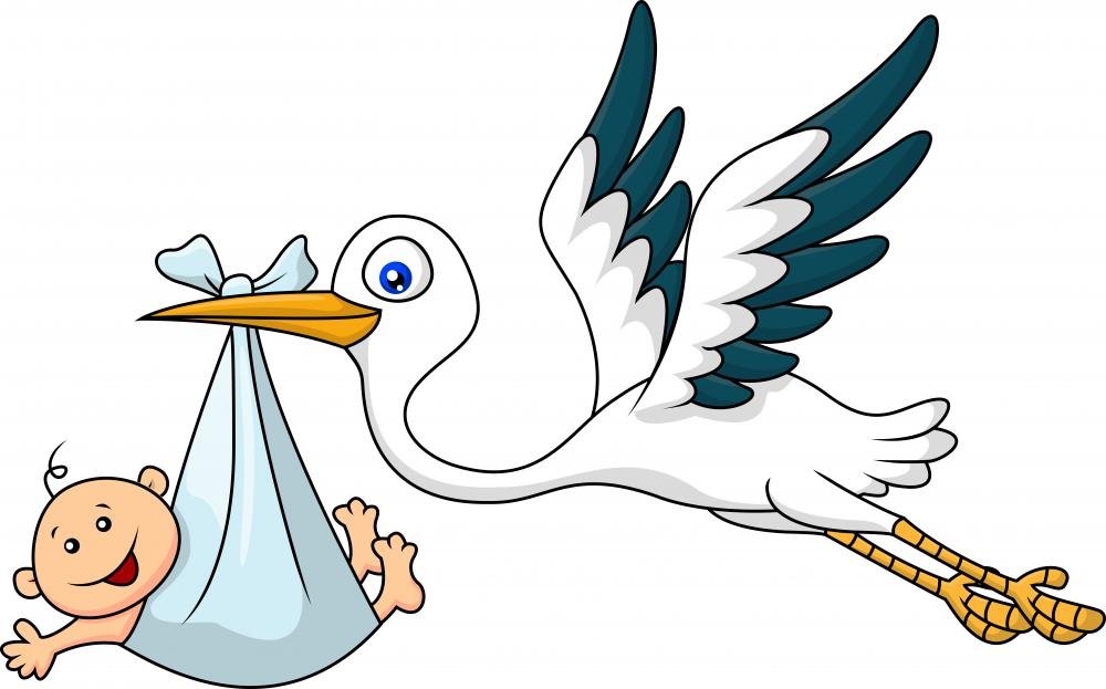 Wallmonkeys Stork with Baby Wall Mural Peel and Stick Graphic (12 in W x 7 in H) WM31785