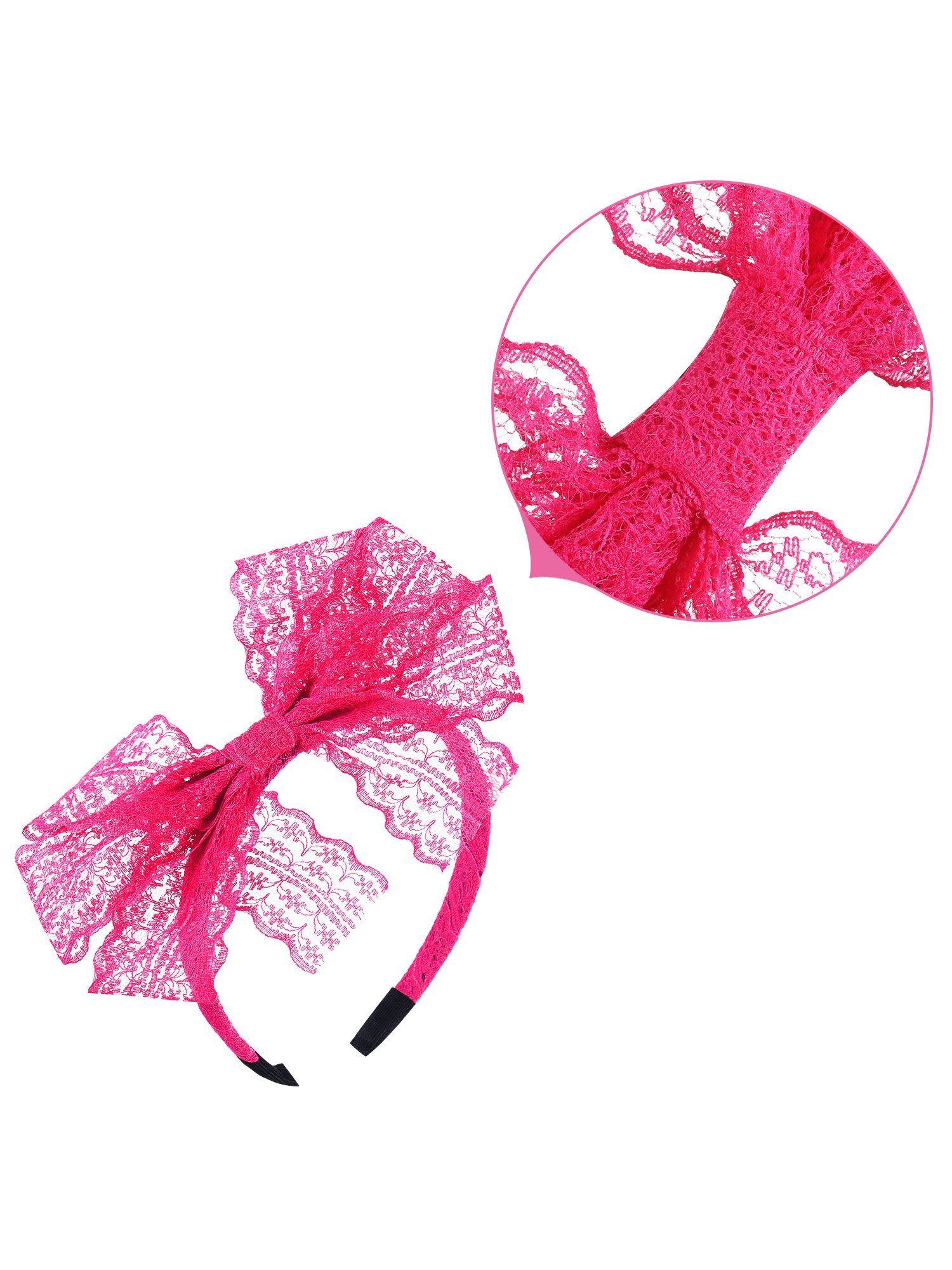 Blulu 80's Lace Headband Costume Accessories for Halloween 80s Theme Party, Avoid Headache Neon Lace Bow Headband, Set of 4 (Red, Fluorescent Green, Lake Blue, Purple)