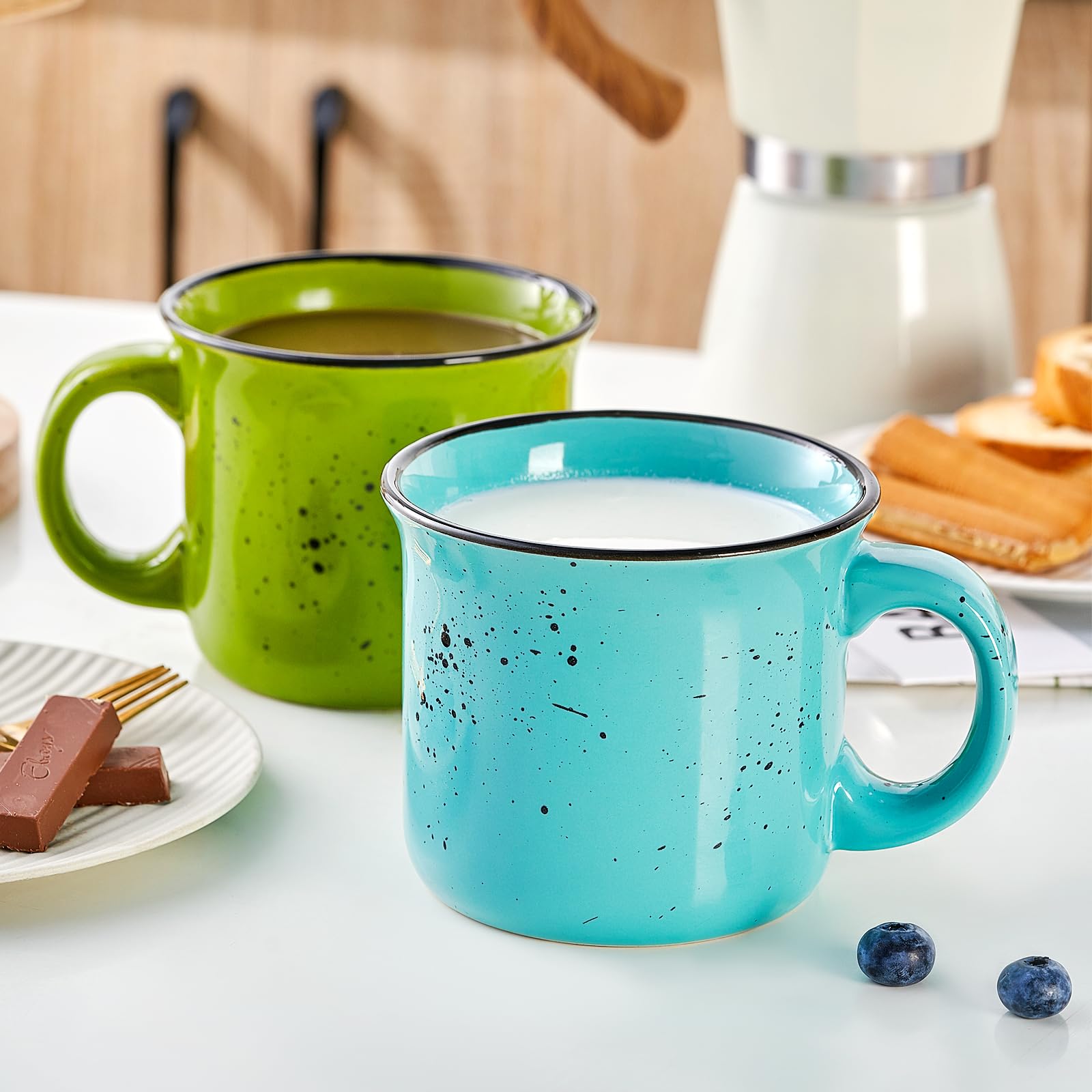 bestone Coffee Mugs Set of 4,16 oz Large Coffee Mugs, Ceramic Mugs with Handles,Coffee,Salad,Noodles etc Coffee Mugs, Cups for Coffee Cereal Latte ,Microwave & Dishwasher safe,Vibrant Colors