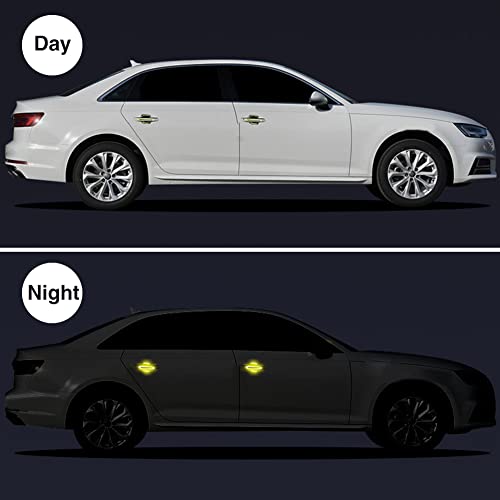 Kakalote 8pcs Car Door Handle Scratch Protector Film Pad Reflective Strips,Universal Door Side Paint Protection Car Door Handle Cup Protector Films(Yellow)