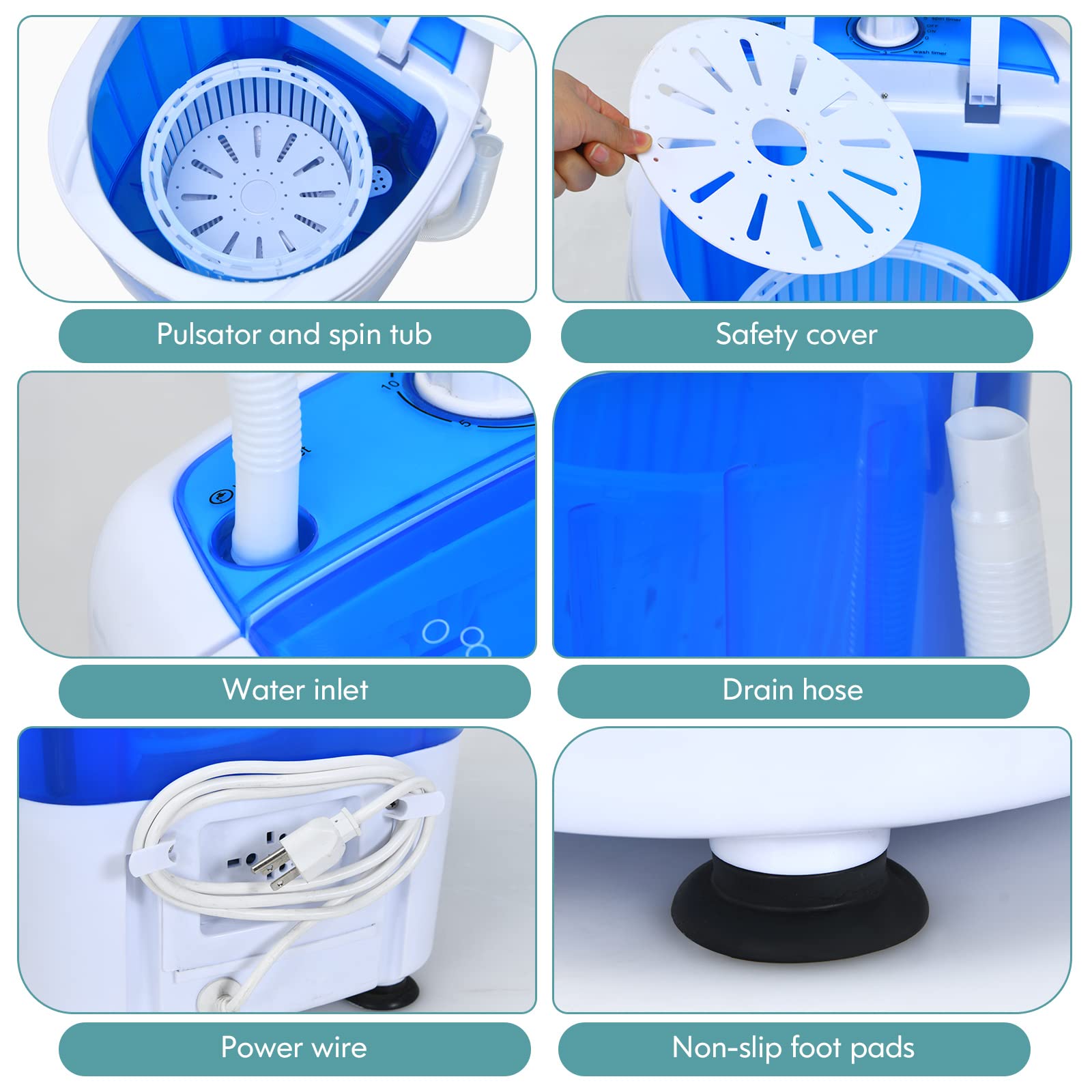 COSTWAY Mini Portable Washing Machine, 5.5 lbs Washing Capacity, Compact Laundry Washer with Durable Design, Single Tub, Rotary Controller, Small Washer Machine for Home Apartment Dorms and RV, Blue