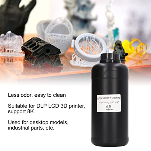 Curing Rigid Resin, Fast Speed High Accuracy 1000ml Good Fluidity Stretch Resistant 3D Printer Resin with Less Odor for Industrial Parts(White)