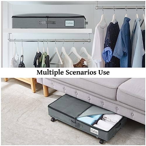 HYSEYY Under Bed Storage with Wheels 34L Underbed Storage Containers-Thicken 600D Oxford Cloth Under the Bed Organizer with 3Handles and Label Holder-Storage Drawer for Blanket, Comforter, Clothes,Toy