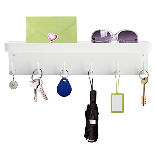 Haosuny Magnetic Key Holder for Wall Decoration, with Tray and 6 Sturdy Key Hooks, Magnetic Mounting Suspension for Mail Storage, Iron Key Storage Rack for Entrance Corridors (White)