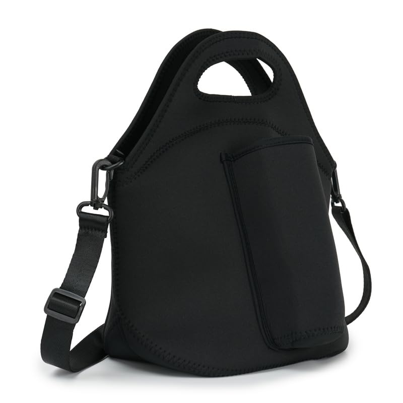 Essential Pal Black Insulated Lunch Bag Tote β Thick, Durable Neoprene Lunch Bags with Double-Layer Insulation & Insulated Bottle Holder β Machine-Washable, Freezable Lunch Bag with Removable Strap