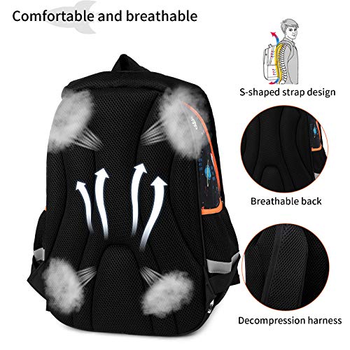 Cusangel Boys Backpack Kids Backpack for Boy Elementary Preschool School Bags 17 Inch Space Backpack Multi Compartment,Sturdy Durable Chest Strap Side Pockets larger size for Age 8-12 (Space-Black)