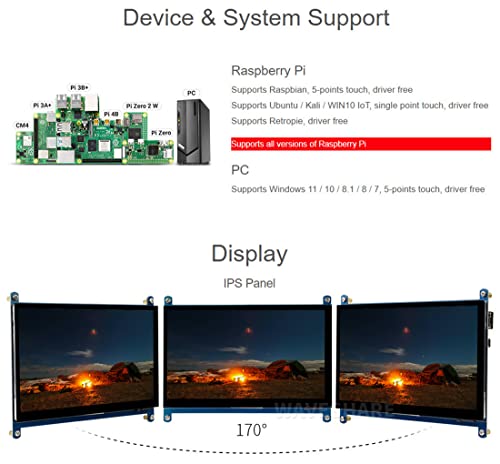waveshare 7inch HDMI LCD (C) Capacitive Touch Screen Display Supports Various Systems for All Ver. Raspberry pi 3 Model B/3 B+ 2B/B+/B/A BeagleBone Black Banana Pi/Pro Video Photo Kit