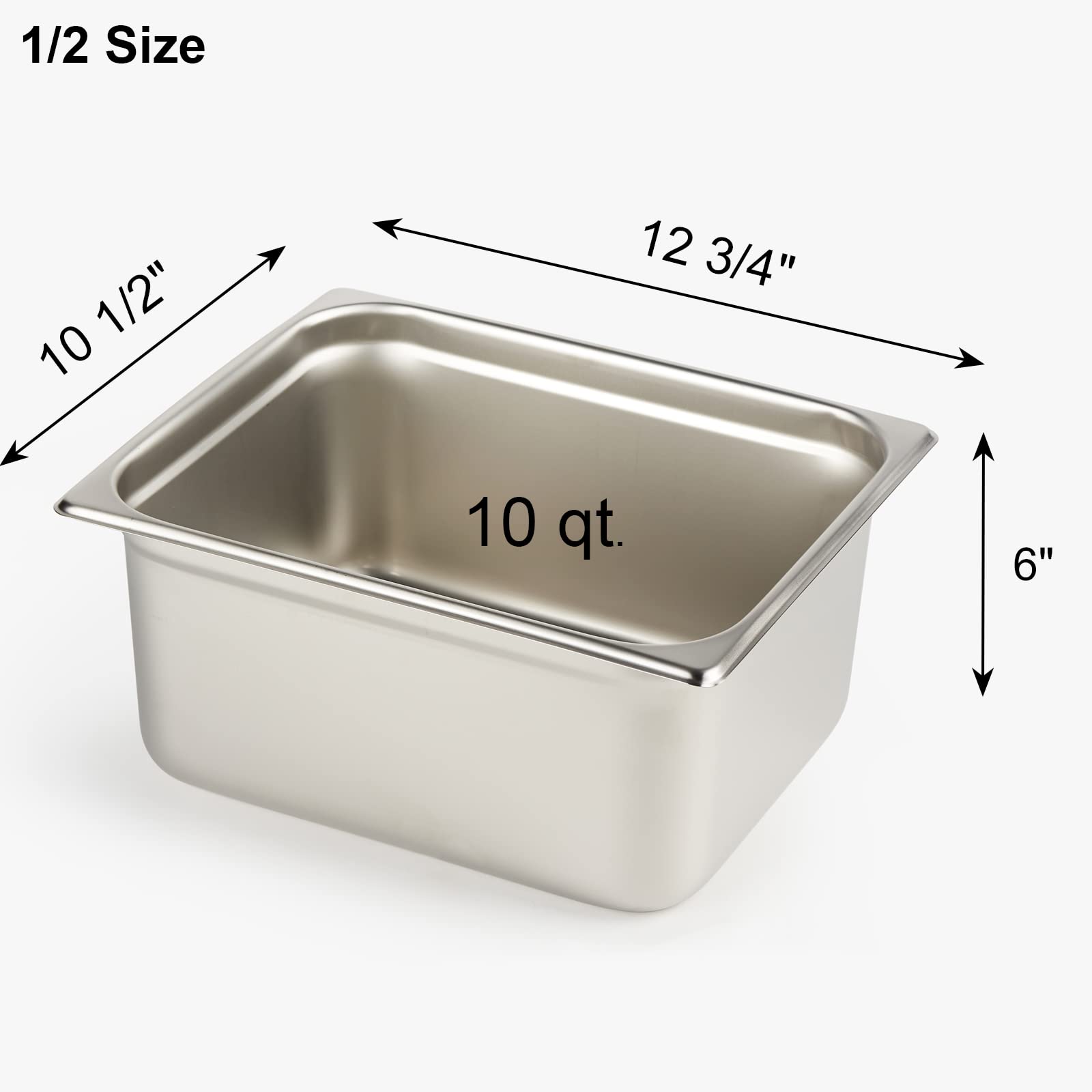 CURTA 6 Pack Anti-Jam Hotel Pans with Lids, 1/2 Size 6 Inch Deep, NSF Commercial 18/8 Stainless Steel Chafing Steam Table Food Pan with Covers
