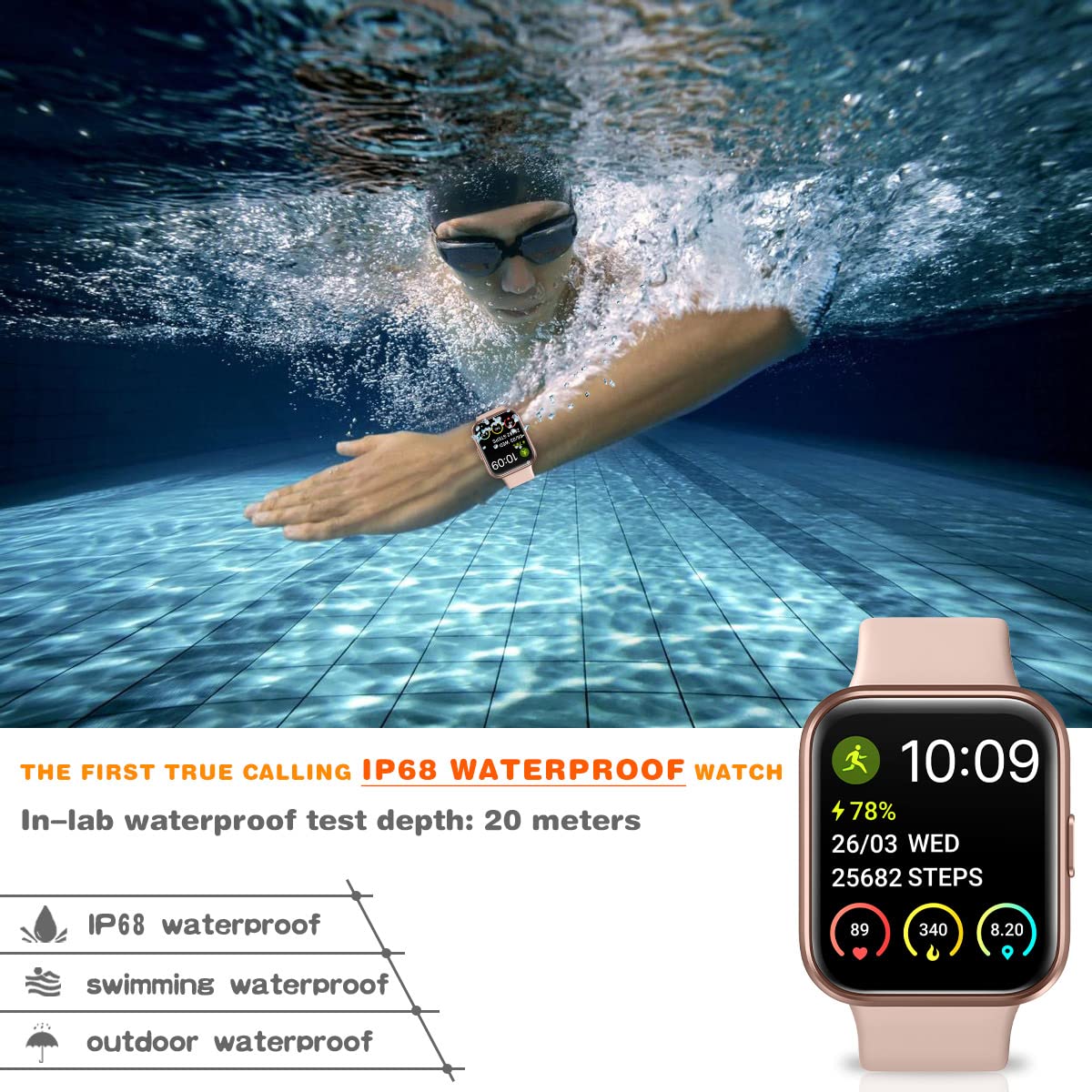 DECWIN Smart Watch, 1.69"(Call Receive/Dial) Smartwatch for Men Women,Alexa Built-in,Heart Rate Sleep Monitor,Music Control,2022 Waterproof Swimming Fitness Tracker Compatible Android iOS Phone