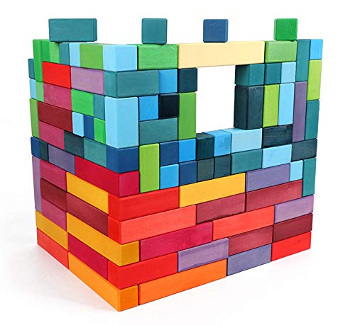 moderngenic 'Pyramid' Rainbow X-Large 100 Piece Blocks, Wooden Toys for Kids, Geometric Stacking Educational Building Blocks