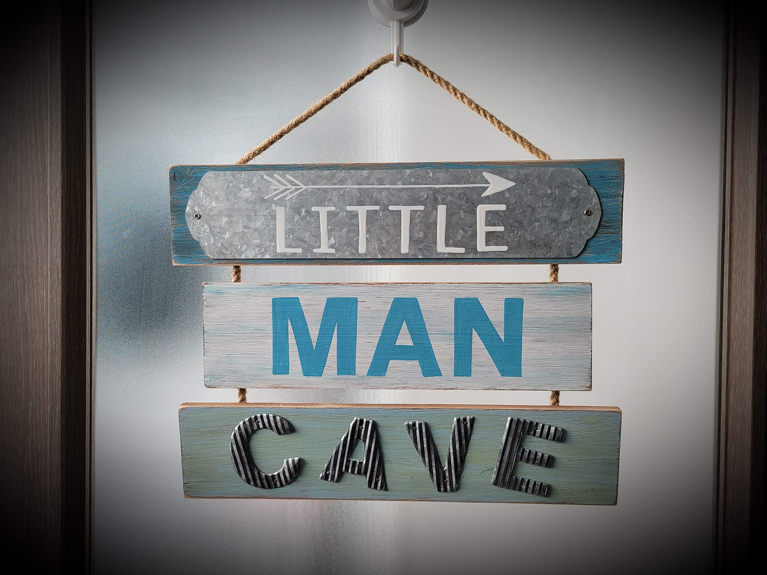 Blooming Party Nursery Wall Decor for Little Baby Boy or Toddler - Little Man Cave Wood Sign (Blue)