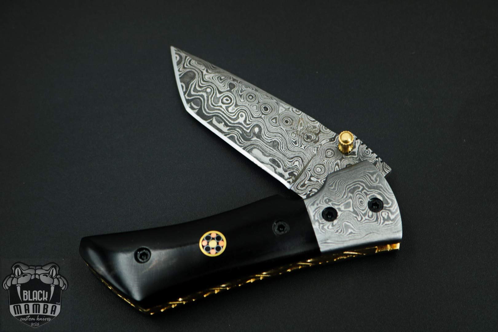 BLACK MAMBA KNIVES Damascus Pocket Knife with Clip, Folding Knife, Damascus Steel Folding Pocket Knife Folding Hunting Knife