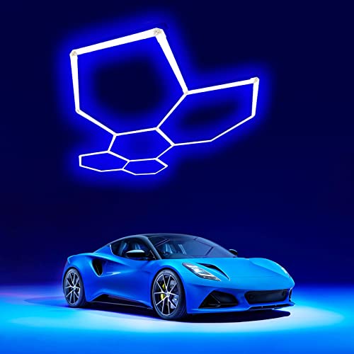 Hexagon Ceiling Lights,Creative Detail Lights,DIY Shaped Decorative Lights,LED Night Light for Shop,Garages,Basement,Gym,Gaming Room,Club,Plug & Play,145W,5Pack (Blue)