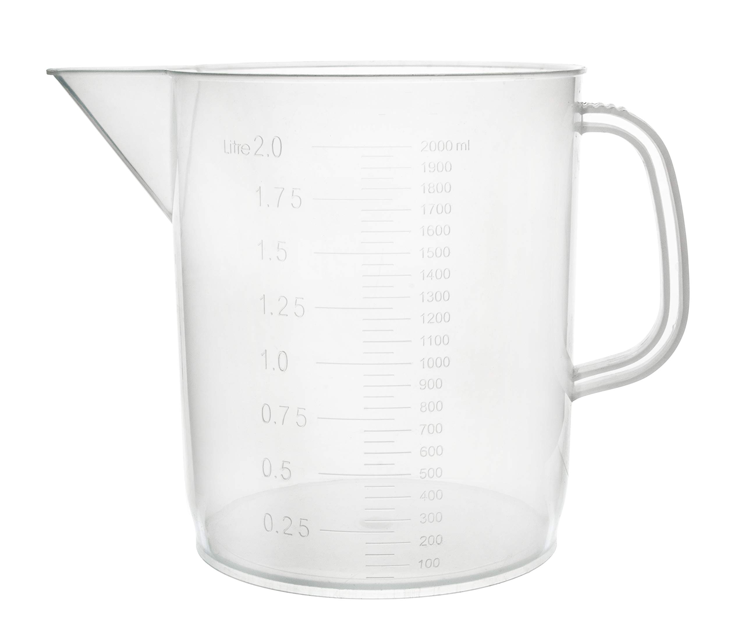 EISCO Plastic Pitcher, 2000mL (2L) - Short Form, Euro Design - Molded Graduations - Chemical Resistant & Autoclavable Polypropylene - Measuring Jug