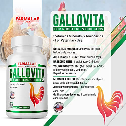 GALLOVITA para Gallos 100Tabs Vitamins Minerals Aminoacids for Rooster Hens Chickens Gamefowl Vitaminas Minerales Aminoacidos