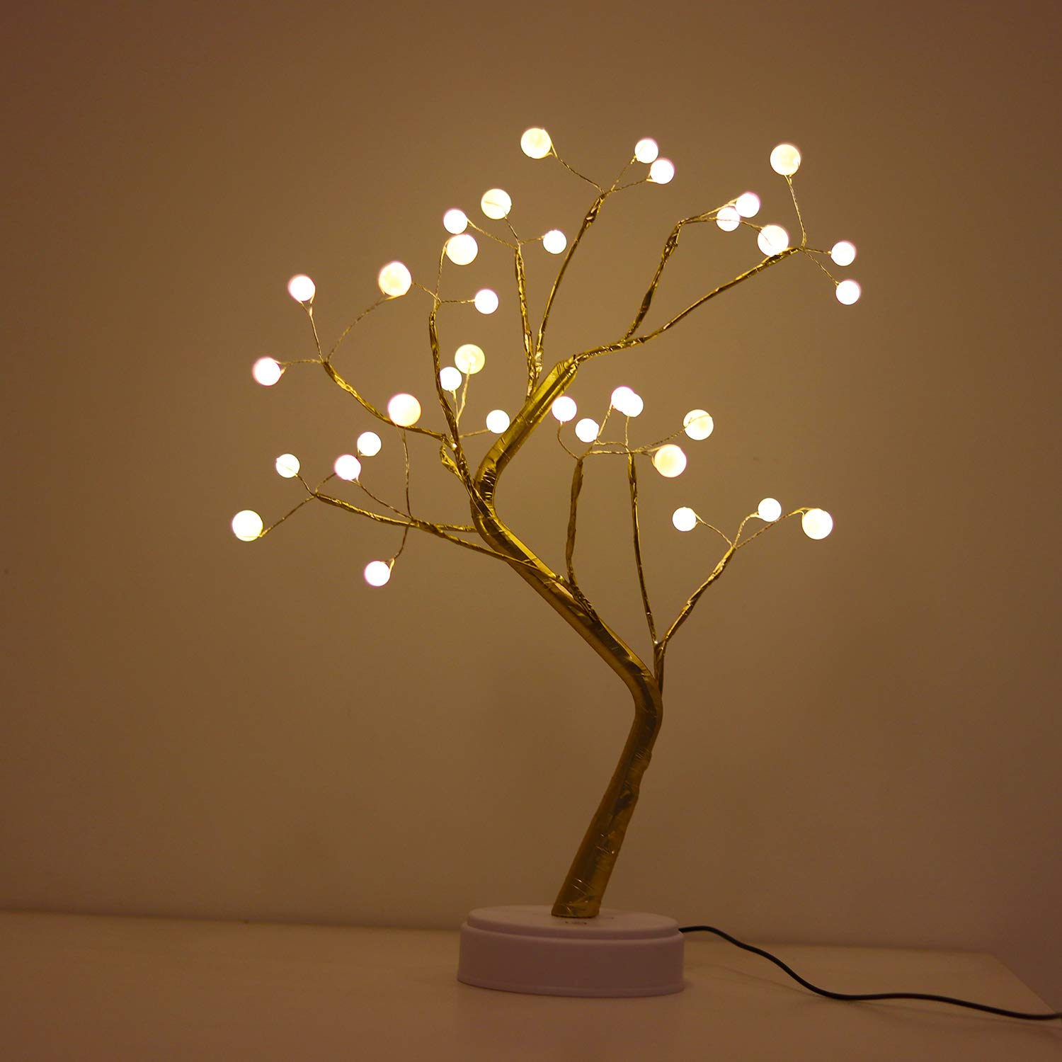 Bonsai Lighted Tree Table Top LED Shimmer Tree Light Battery & USB Powered Touch Switch Lit Pearl Branch Lights for Holiday Home Decorative Twinkling Tree Fairy Light Spirit Tree (TLGWW-P36)