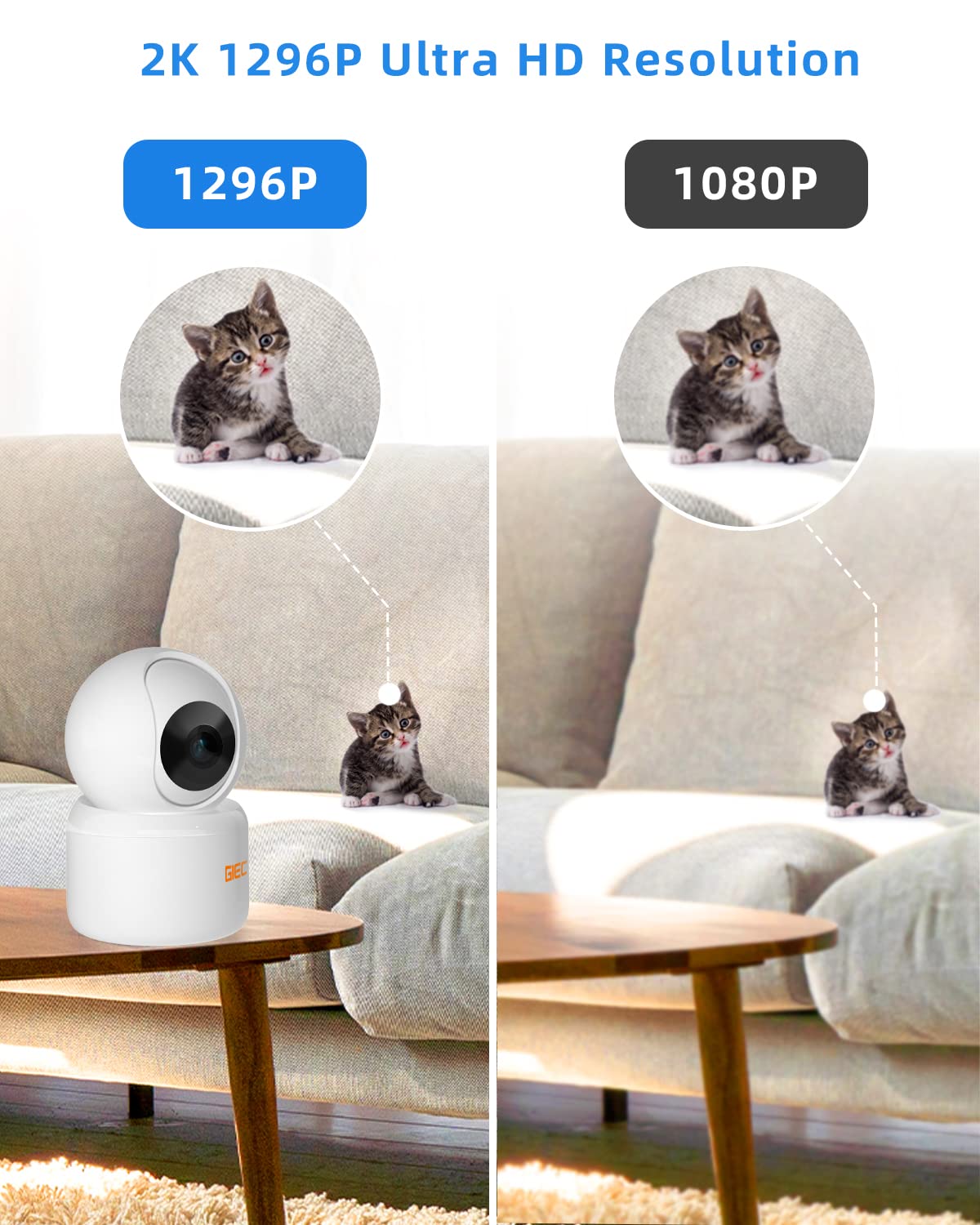 GIEC Indoor Security Camera for Home 2K HD Kids/Pet Camera Pan Tilt Smart WiFi Cameras 360 Degree Dog Cam with Two-Way Audio, Motion Detection,Night Vision,Cloud & SD Card Storage