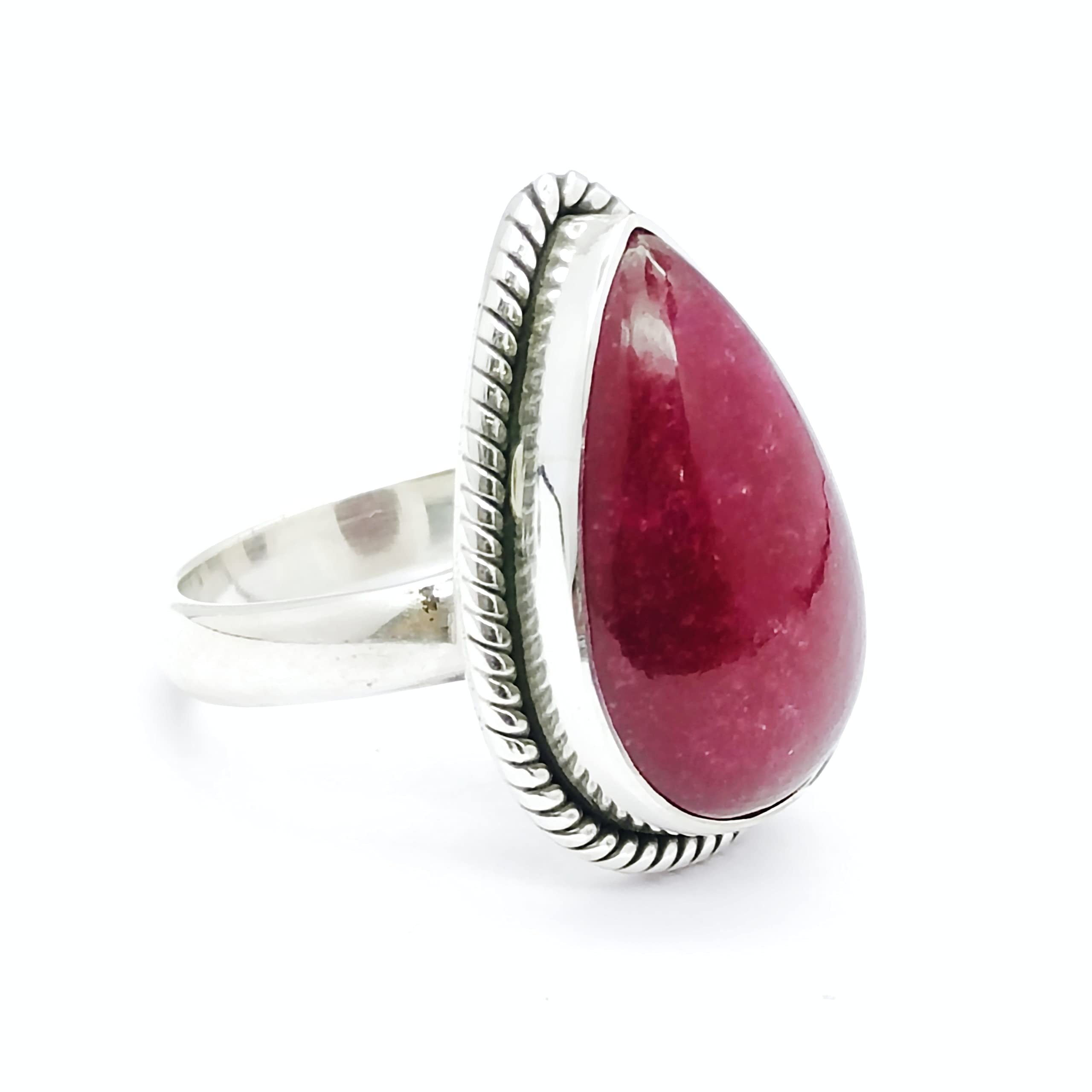 Carat Online Women's 925 Sterling Silver Jade Stone Tear Drop Ring Size 4 US to 12 US (Red, 5)