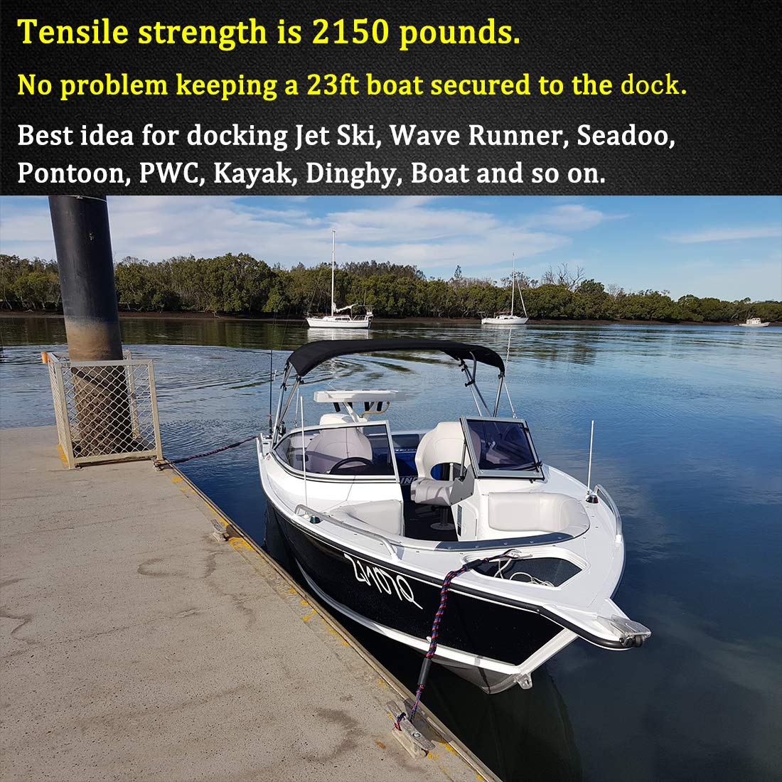 Botepon Marine Bungee Dock Lines, Boat Dock Rope, Jet Ski Accessories with Stainless Clip for for Jet Ski, SeaDoo, Yamaha WaveRunner, Kayak, Pontoon Boat, Dinghy (4 Feet)