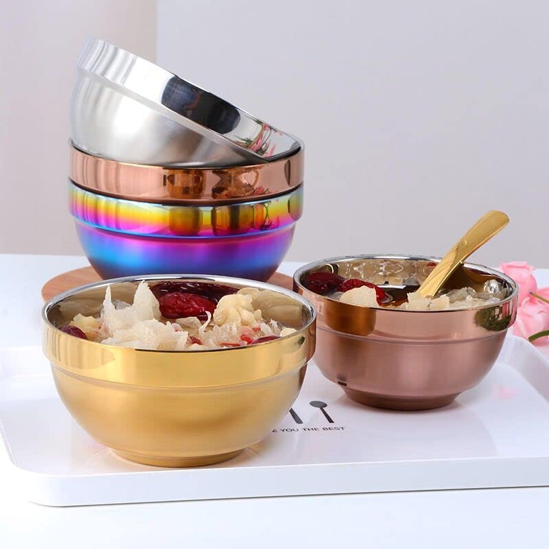 Ceiteo Rainbow Bowl Set of 6, 304 Stainless Steel Dinnerware Metal Double-walled Insulated Cereal Bowls for Eating Kitchen, Dishwasher Safe and Unbreakable