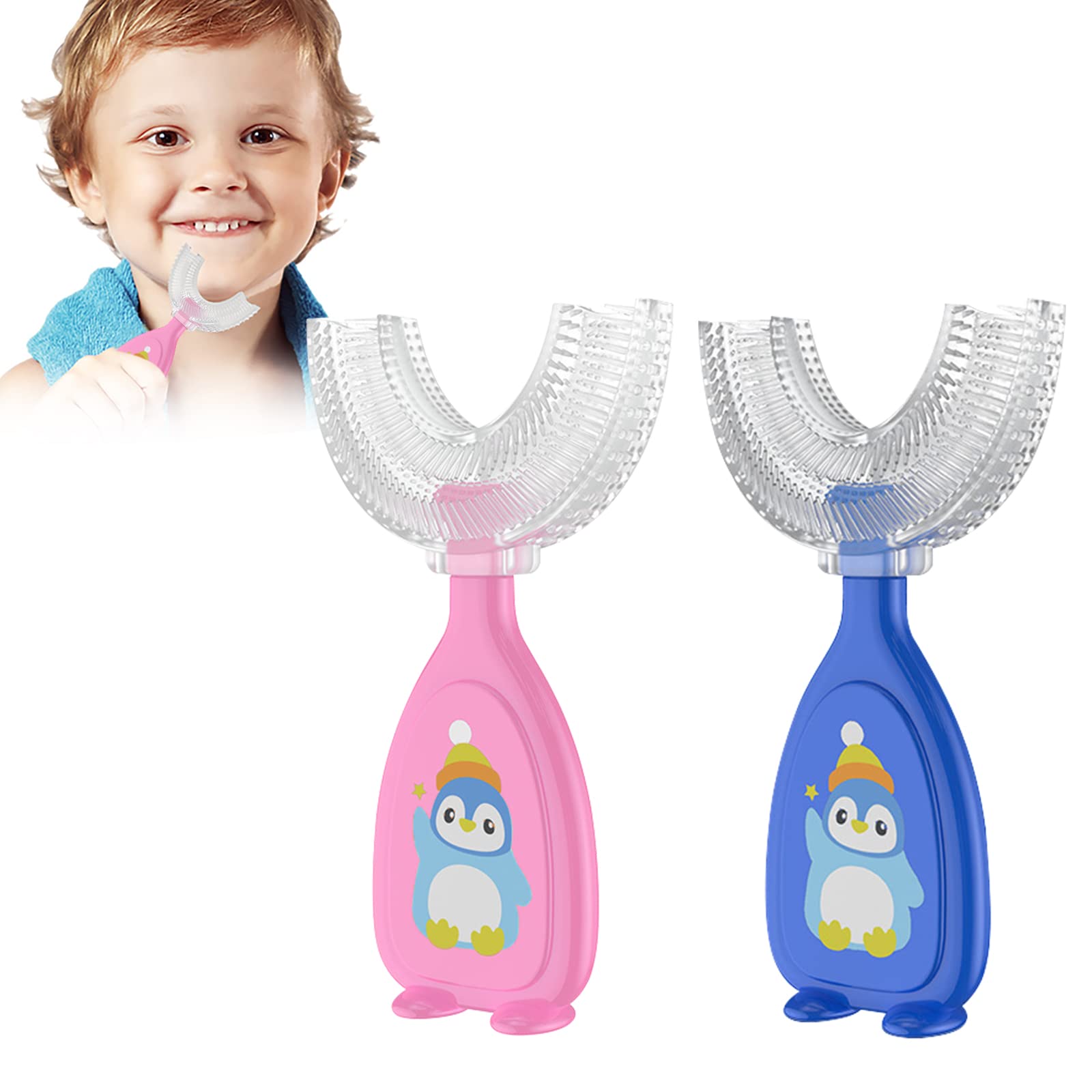Kdgtebo 2 PCS U Shaped Toothbrush,Kids Toothbrushes,Kids U Shaped Toothbrush,U Shape Kids Manual Toothbrush,360 Kids U-Shaped Toothbrush,Soft Silicone Brush Head,Design for Toddler Toothbrush Age 2-6