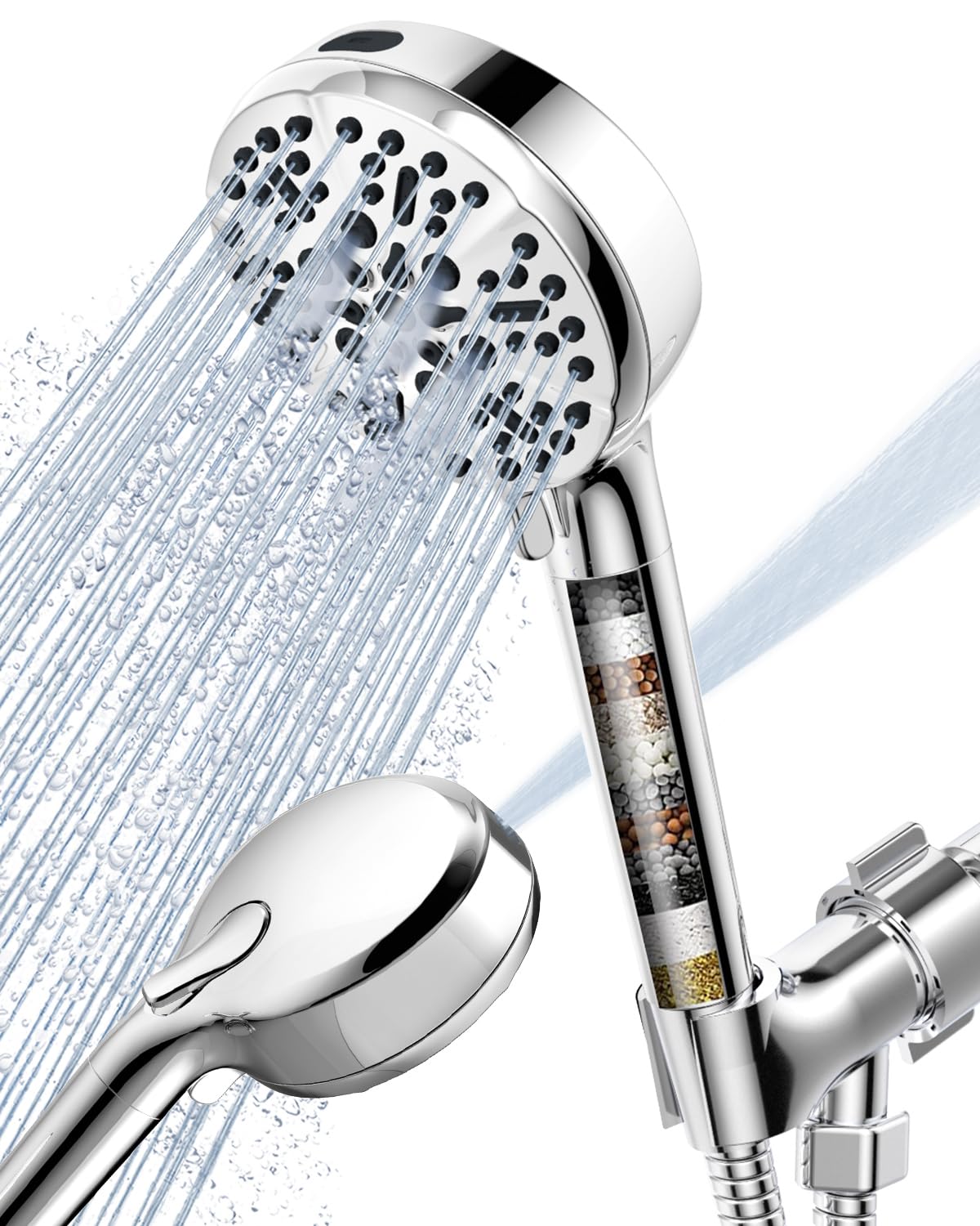 Diiwet Filtered Shower Head with Handheld, High Pressure Shower Heads with Filter for Hard Water, 6 Spray Modes Detachable Showerhead with Hose and Bracket (Chrome Polished)