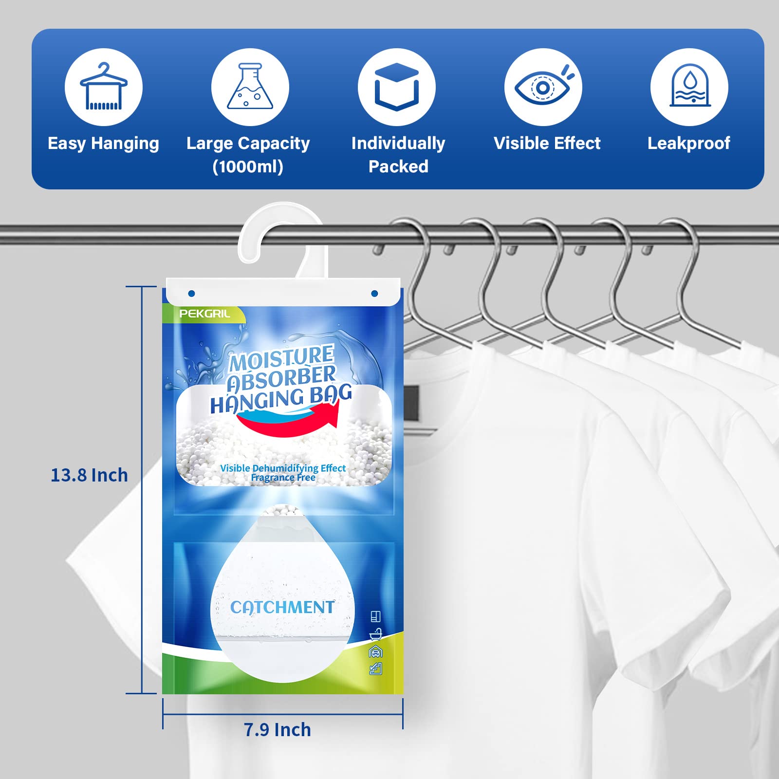 PEKGRIL Moisture Absorber Boxes 500mL (8 Packs),Fragrance Free Dehumidifier, Moisture Absorber bucket,Attracts Extra Moisture from Closets,Bathrooms,Laundry Rooms,Pantries, Storage