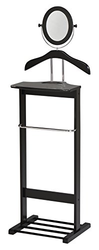 KB Designs - Black Wood Suit & Tie Freestanding Valet Stand, Clothing Organizer Rack