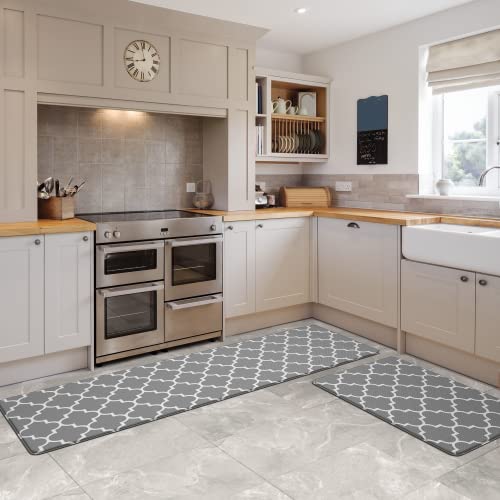 Homergy Anti Fatigue Kitchen Mats for Floor 2 PCS, Memory Foam Cushioned Rugs, Comfort Standing Desk Mats for Office, Home, Laundry Room, Waterproof & Ergonomic, 17.3×30.3 & 17.3×59, Lantern Gray