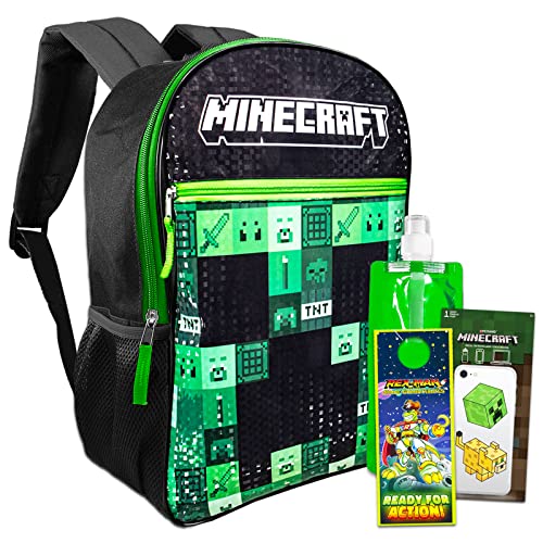 Game Party Minecraft Backpack for Boys 8-12 - Bundle with 16â Minecraft Backpack, Water Bottle, Decals, More | Minecraft Backpack Set for Kids