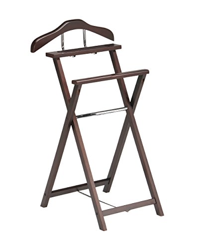 KB Designs - Suit & Tie Freestanding Folding Valet Stand Clothing Organizer Rack, Walnut/Chrome