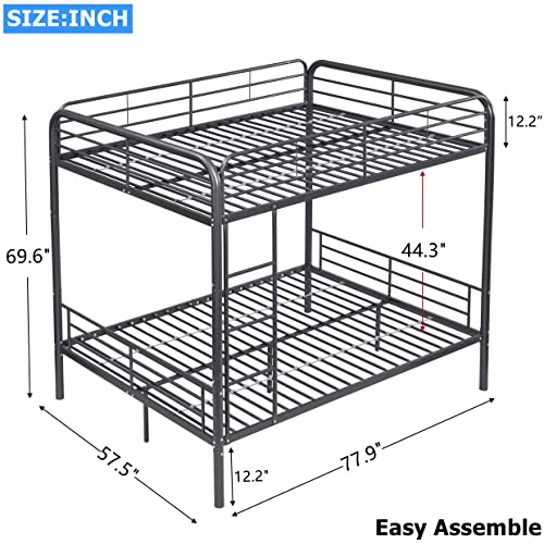 Movdevy Heavy Duty Full Over Full Bunk Beds, Metal Bunk Beds Full Over Full for Kids Adults, Industrial Style Full Over Full Size Bunk Bed with Ladder, Can Be Converted To 2 Beds, No Box Spring Needed