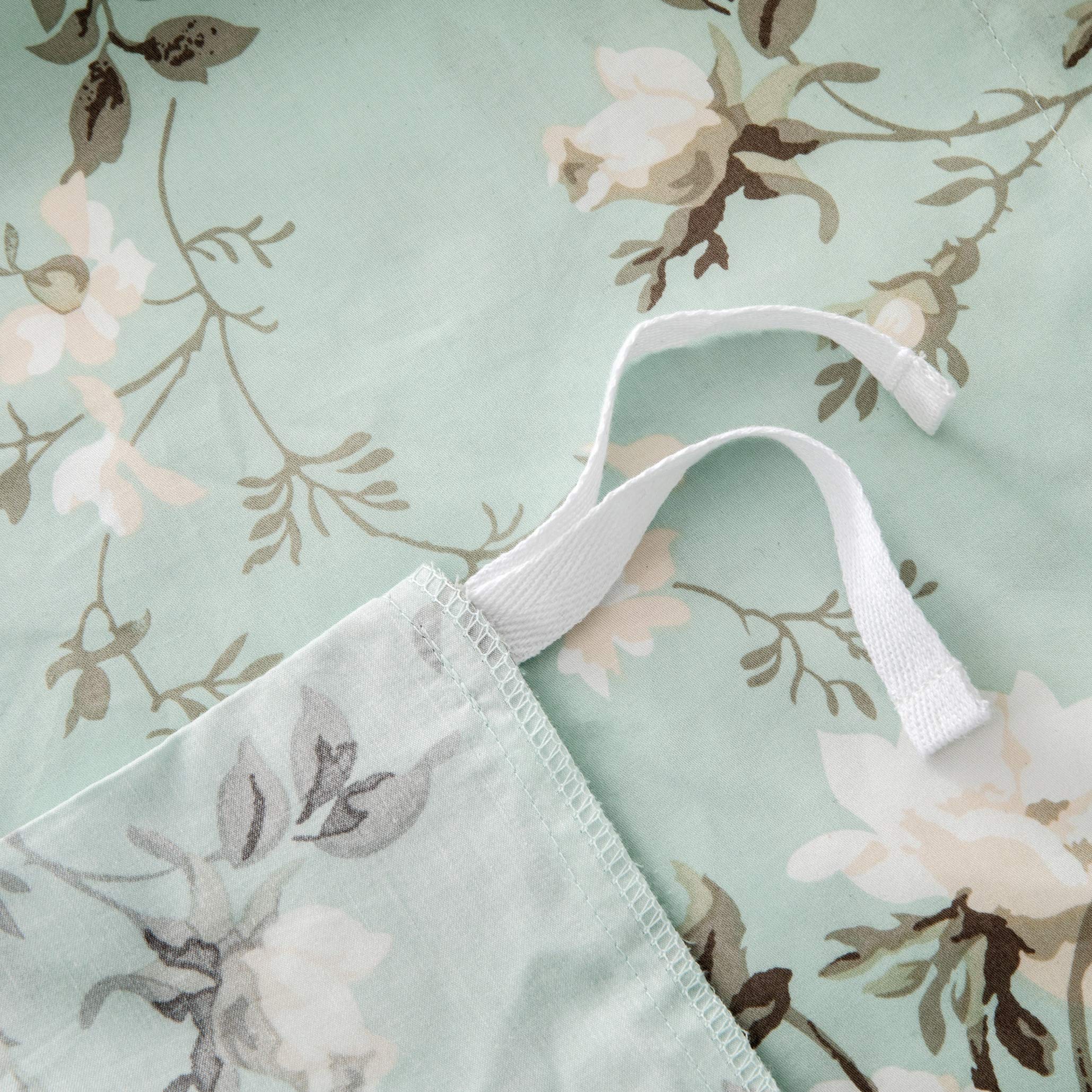 Eikei Home French Country Garden Toile Floral Printed Duvet Quilt Cover Cotton Bedding Set Asian Style Tapestry Pattern Chinoiserie Peony Blossom Tree Branches Multicolored Design (Queen, Light Blue)