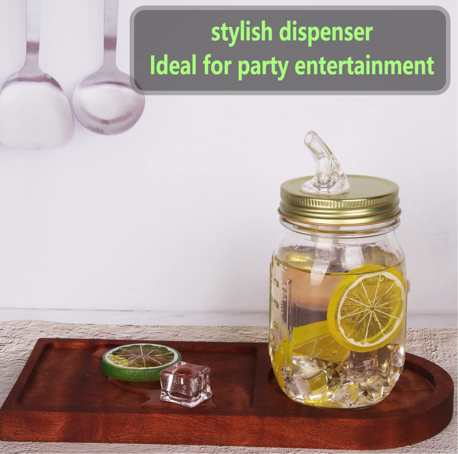 Mason Jar Pour Spouts. free flow Mason Jar Pour Spouts, mason jar for spout regular mouth size 70mm dispenser germination cover. Suitable for any liquid. Leak-Proof,Gold (2-Pack + 2 Black Lid Caps)