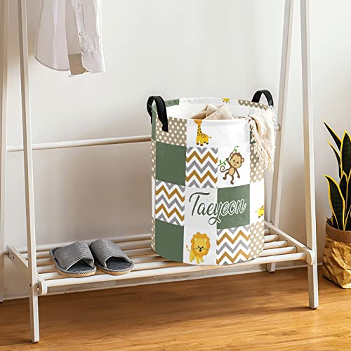 Custom Monkey Elephant Giraffe Laundry Basket Handles Collapsible Hamper Foldable Storage Bin Living Room Office Bathroom Bedroom