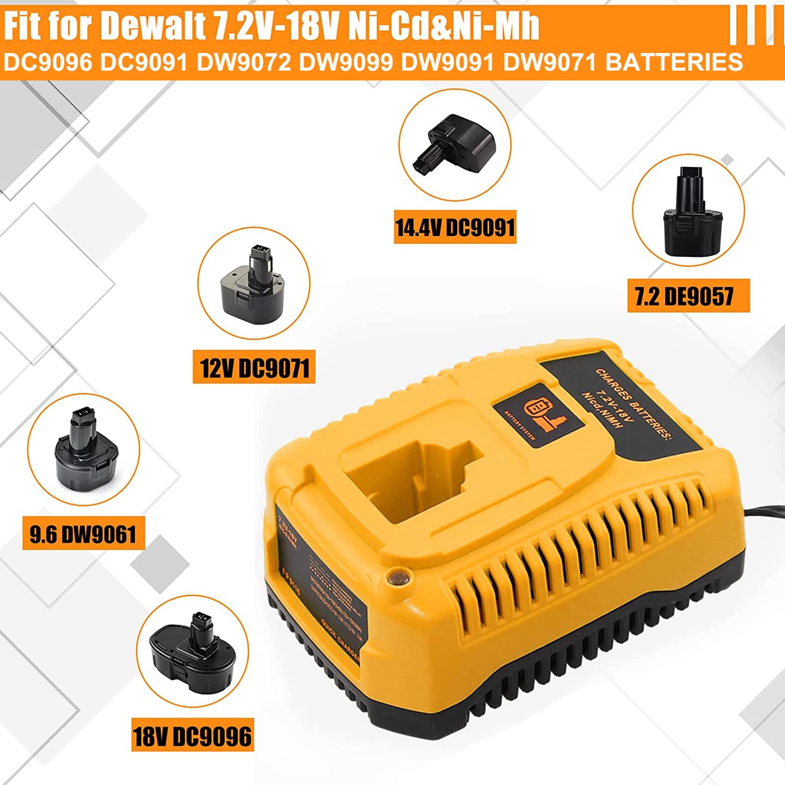 DC9310 Battery Charger for Dewalt 7.2V-18V Battery DC9096 DC9098