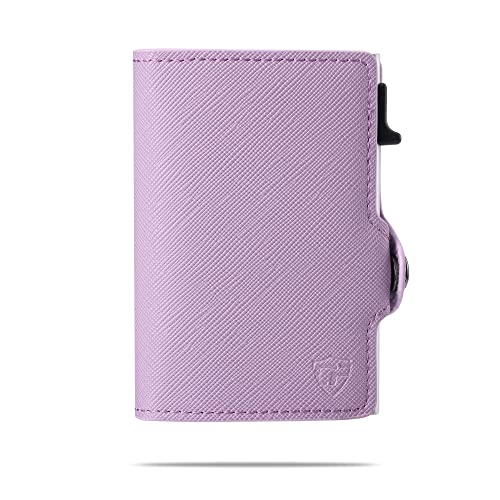 Card Blocr Womens Slim Wallet for Small Purses, Pop Up Wallet with Anti Theft RFID Blocking Credit Card Holder for Women in Soft Pink PU Saffiano Leather