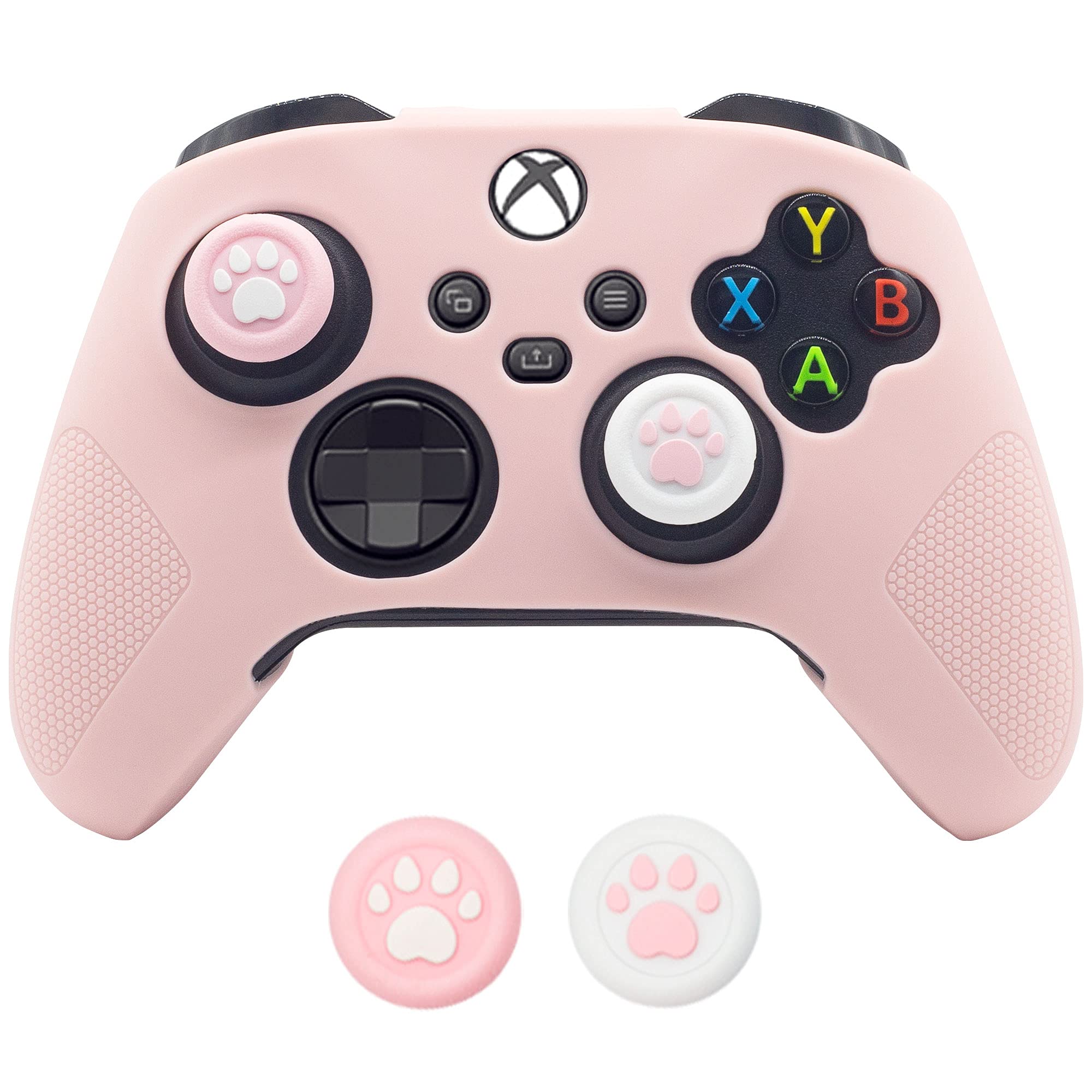 BRHE Cute Skin Cover for Xbox One / Series X/S Controller Anti-Slip Silicone Grip Protective Case Accessories Set Wireless/Wired Gamepad Joystick with 2 Cat Paw Thumb Grips Caps (Pink)