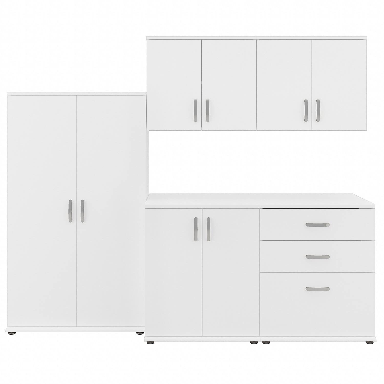 Bush Business Furniture Universal 5 Piece Modular Garage Storage Set with Floor and Wall Cabinets, White