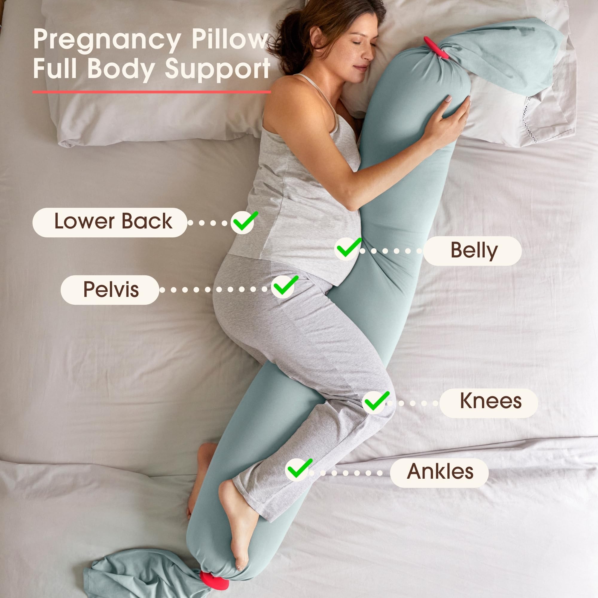 bbhugme Adjustable Pregnancy Pillow – Full Body Support for Side Sleeping - Adjustable Firmness and Shape - Supports Back, Legs, Belly, HIPS for Pregnant Women - Removable Cover - Eucalyptus