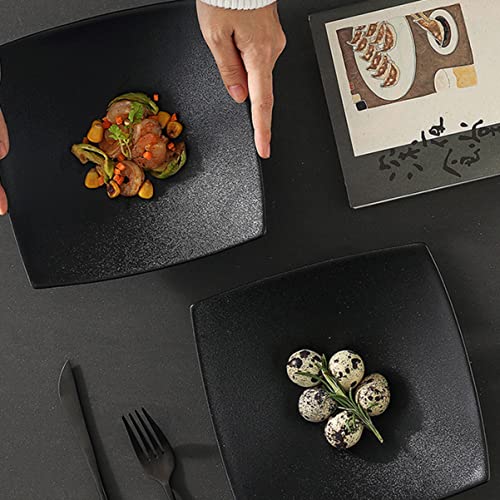 BESTonZON Square Dinner Plates, serving platters serving trays dessert plate Matte Black Serving